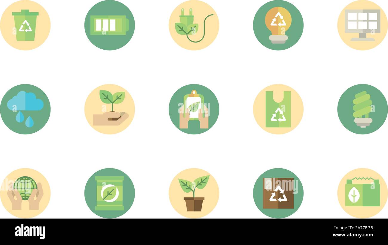 ecological green energy block icons collection vector illustration ...