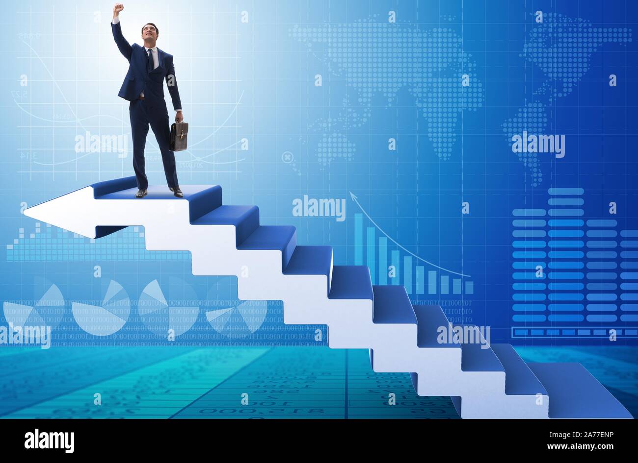 The businessman climbing career ladder in business concept Stock Photo ...
