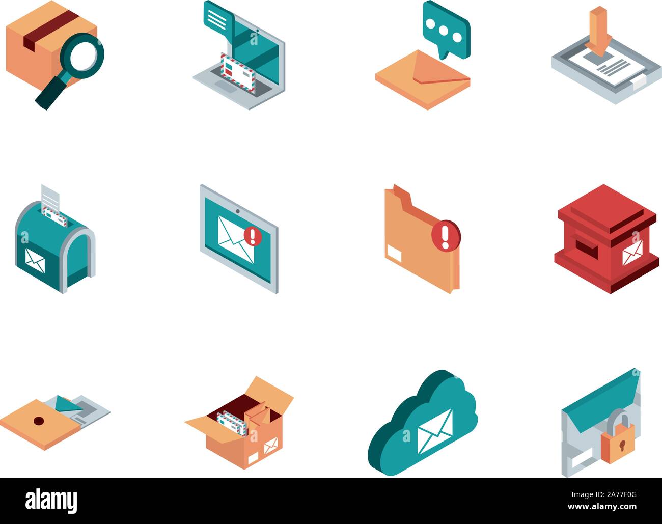 correspondence postal mail isometric icons set vector illustration ...