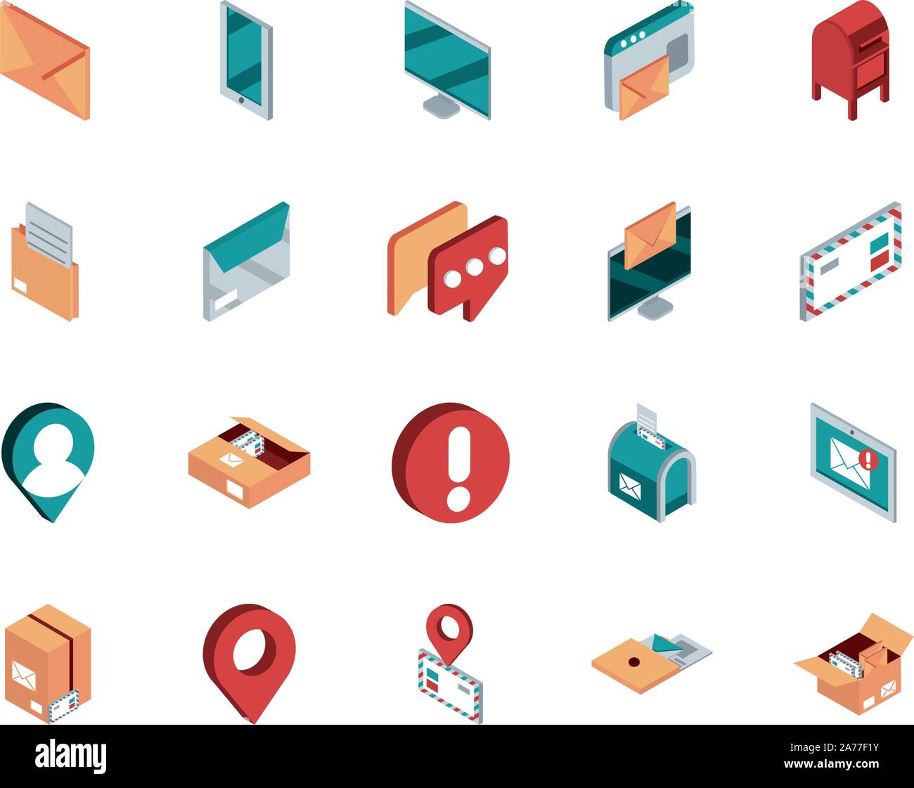 correspondence postal mail isometric icons set vector illustration ...