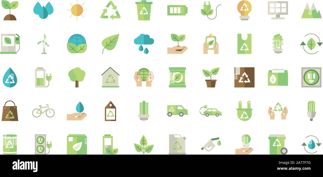 ecological green energy icons collection vector illustration Stock ...