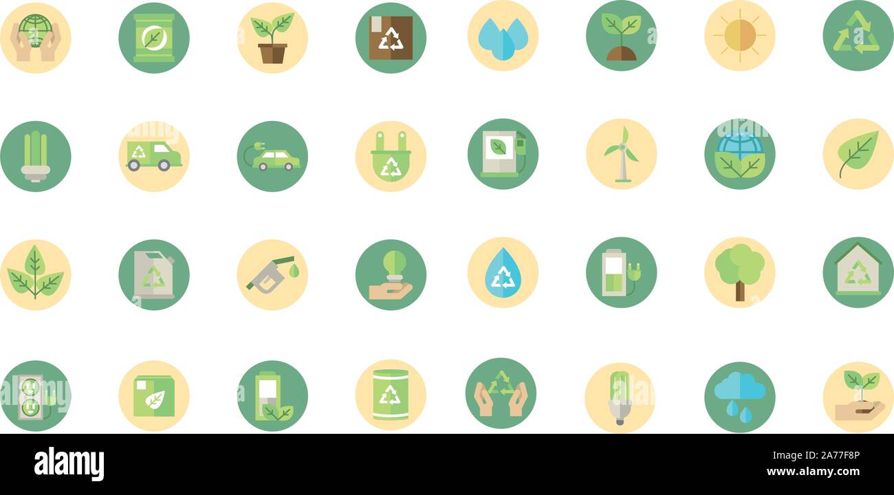 ecological green energy block icons collection vector illustration ...