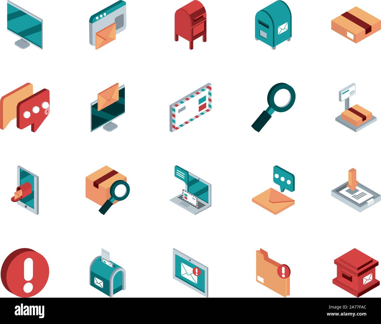 correspondence postal mail isometric icons set vector illustration ...