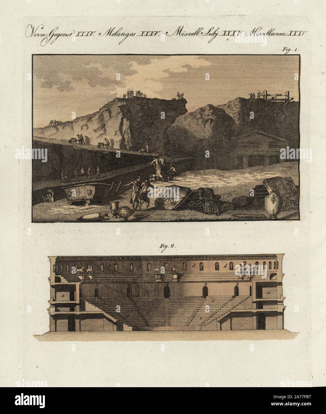 Excavation of the buried city of Herculaneum in the 18th century, and ...