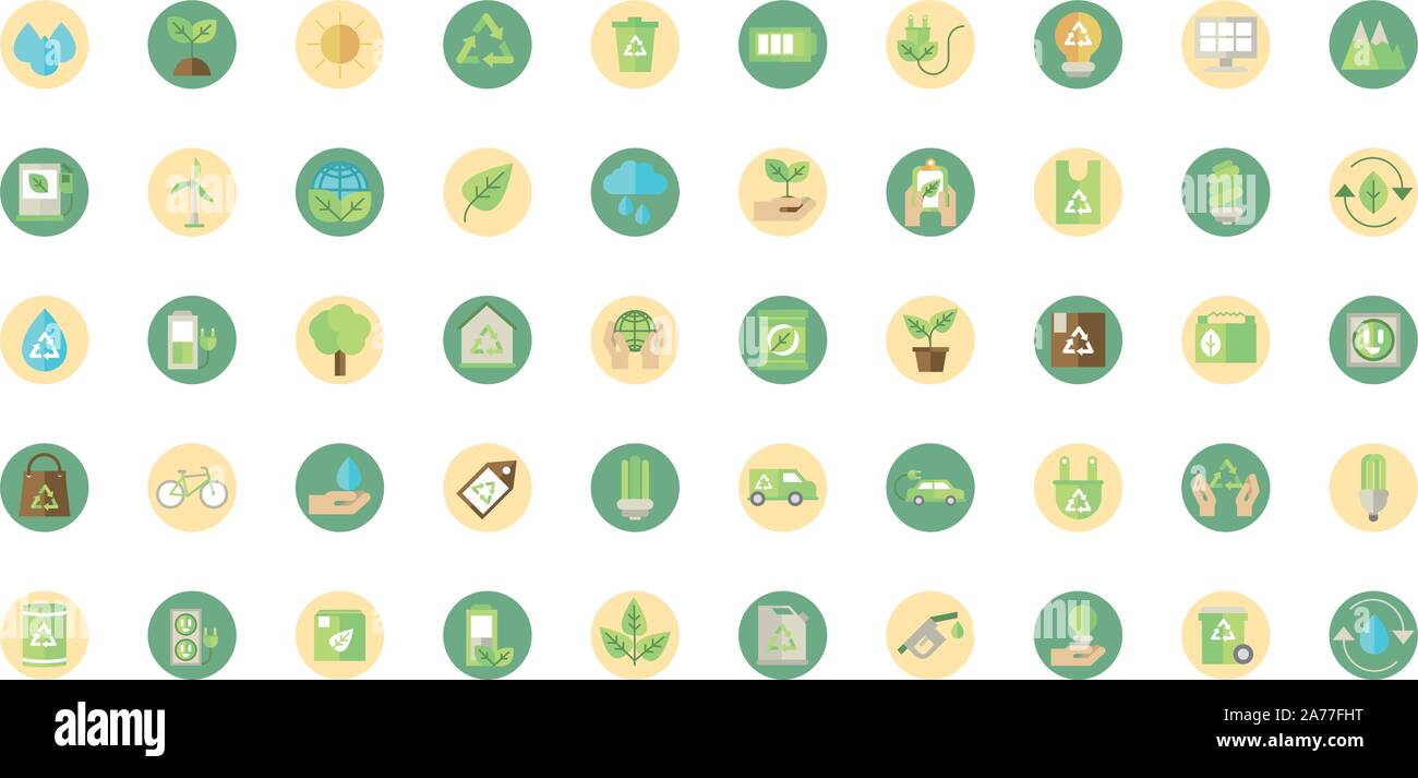 ecological green energy block icons collection vector illustration ...
