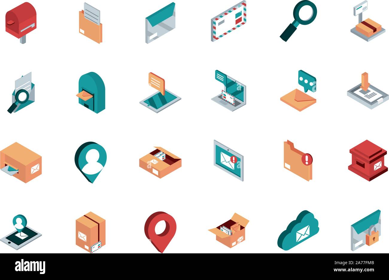 correspondence postal mail isometric icons set vector illustration ...