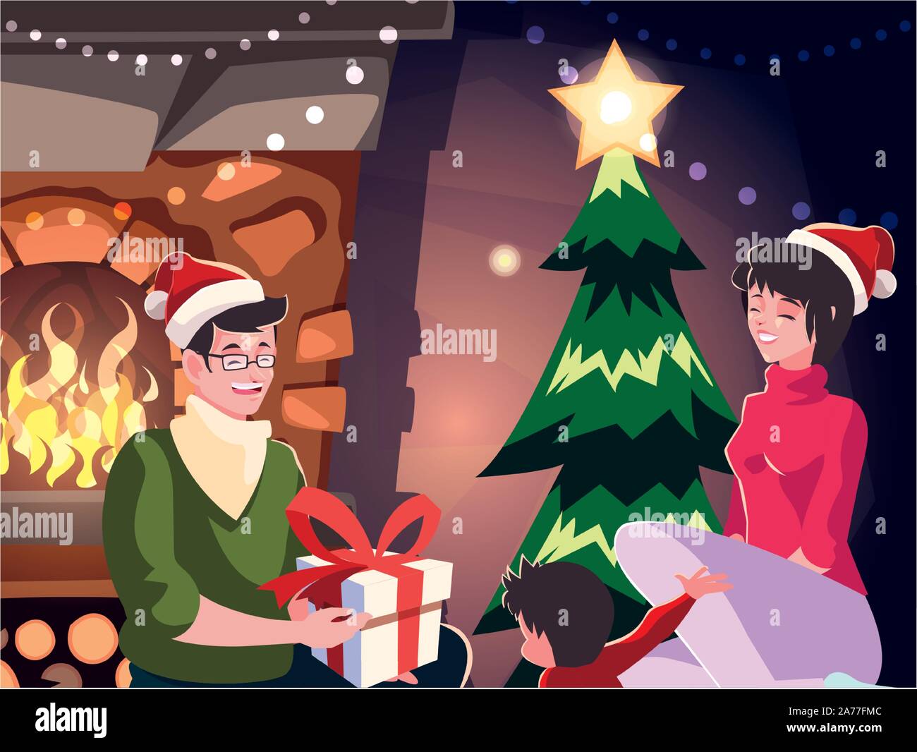 Family design, Merry christmas season decoration card invitation ...