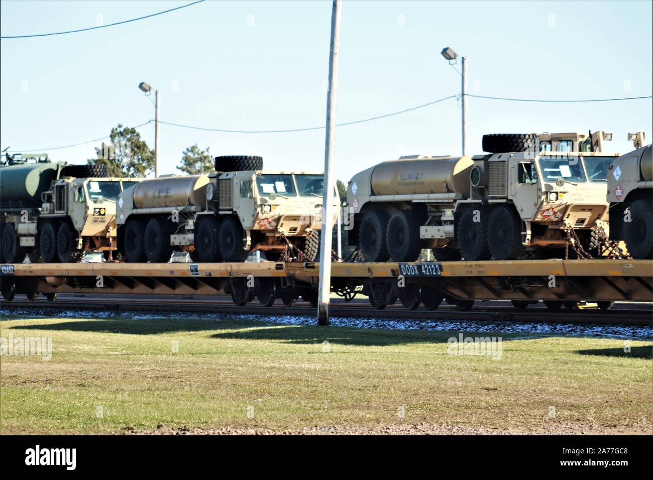 Military vehicles and equipment belonging to the 389th Engineer ...