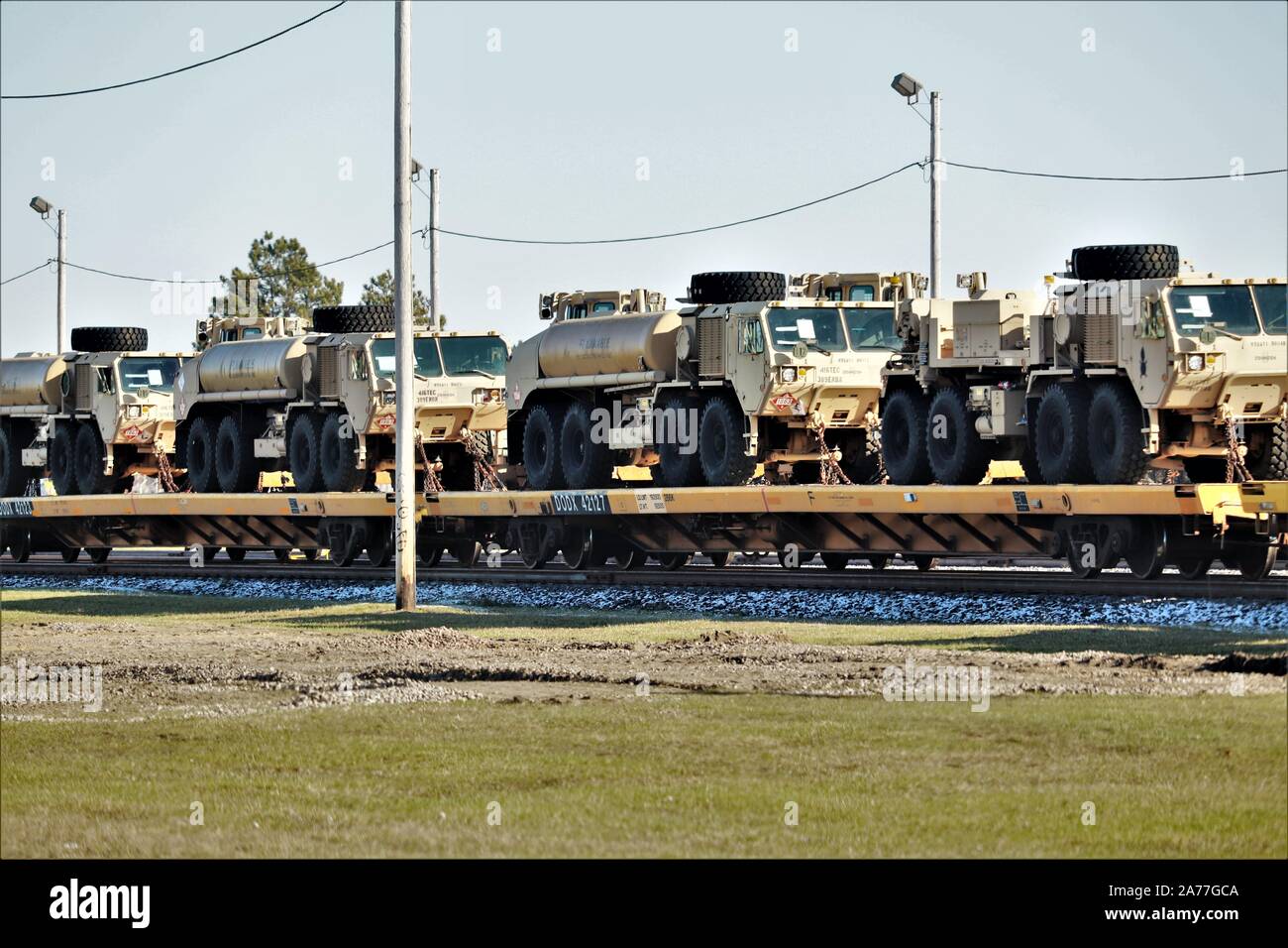 Military vehicles and equipment belonging to the 389th Engineer ...