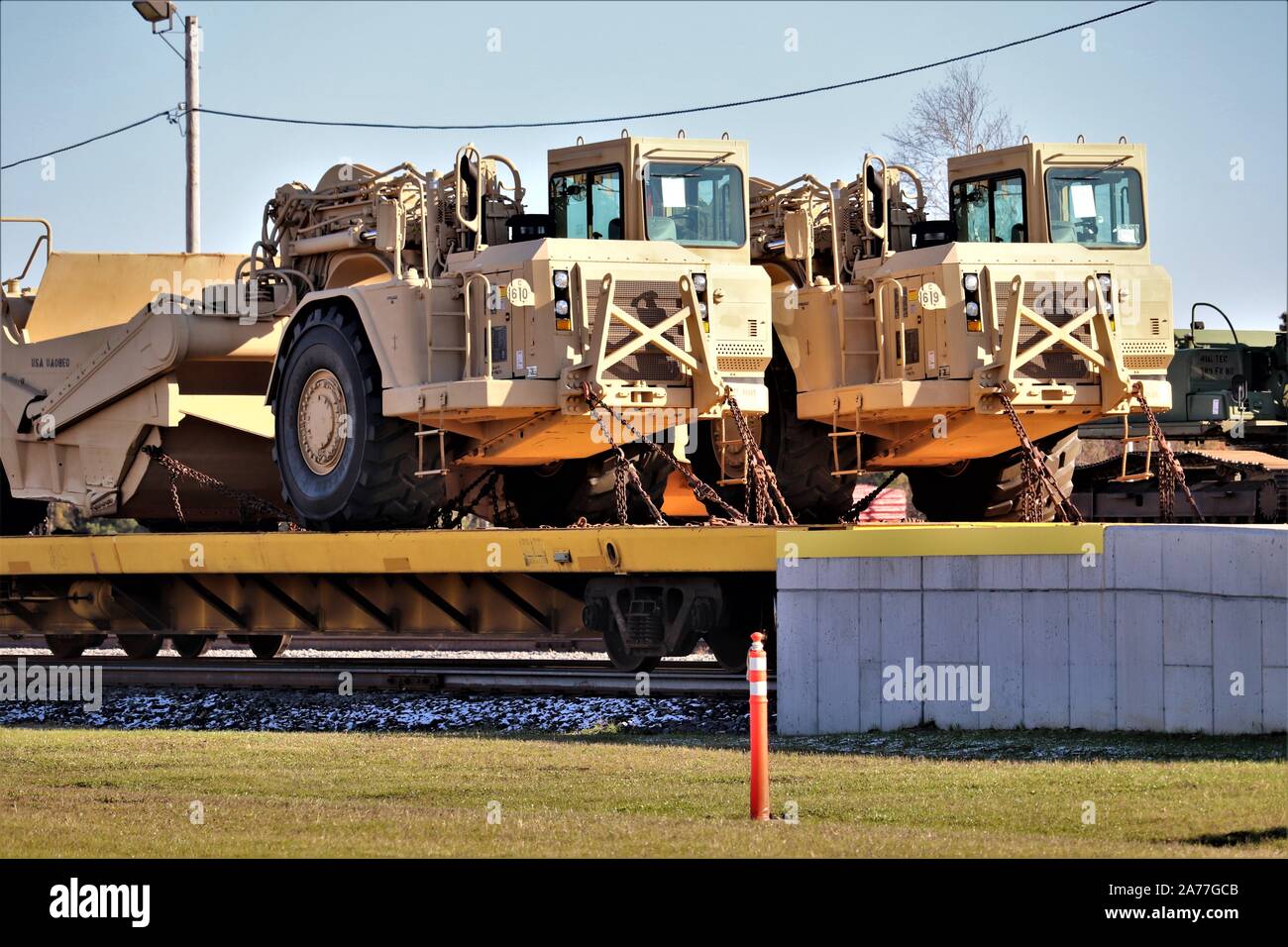 Military vehicles and equipment belonging to the 389th Engineer ...
