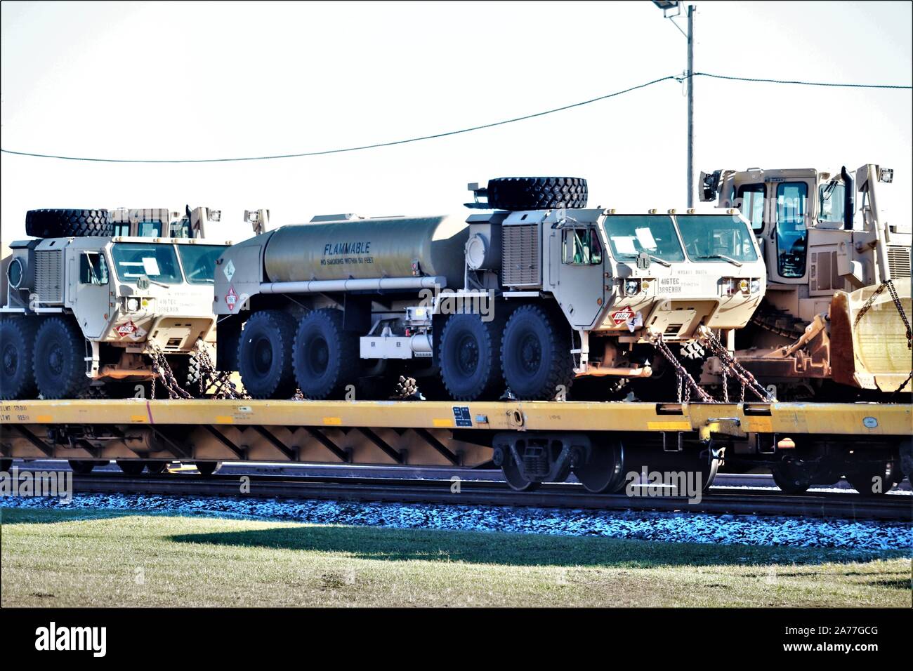 Military vehicles and equipment belonging to the 389th Engineer ...