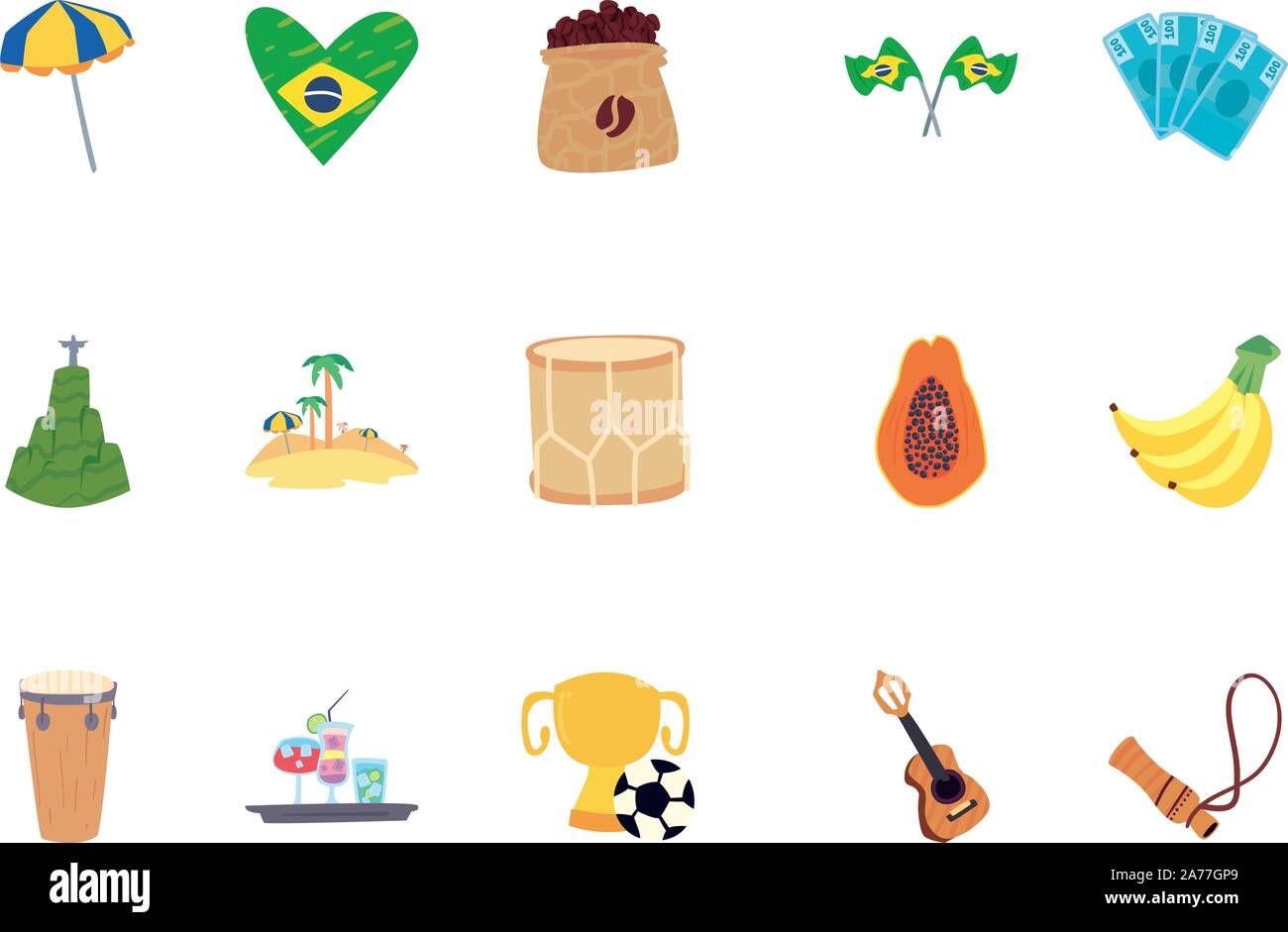 set of icons of rio de janeiro carnival on white background vector ...