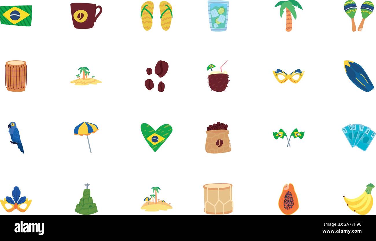 set of icons of rio de janeiro carnival on white background vector ...