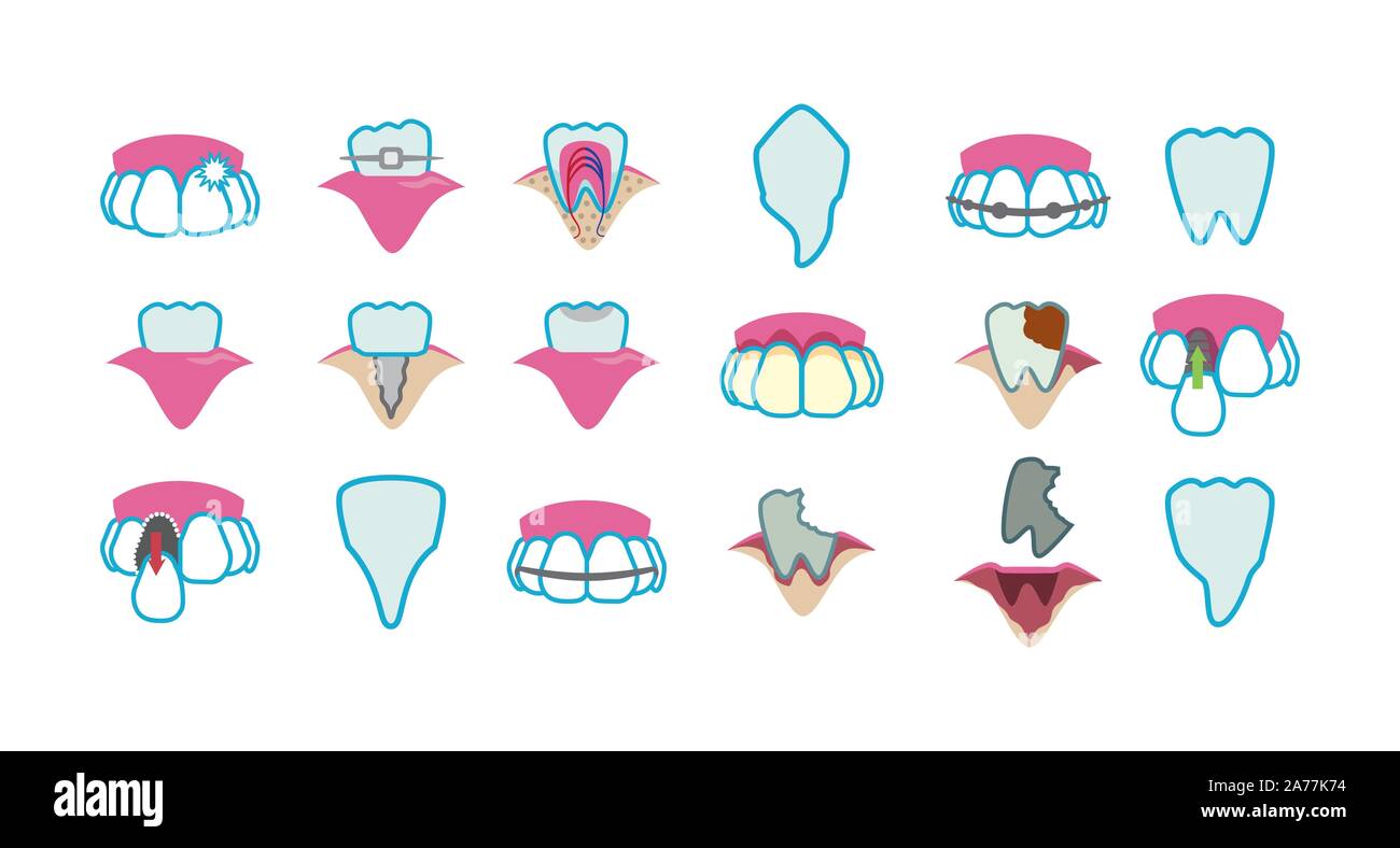 odontology icon set pack, High Quality variety symbols Vector ...