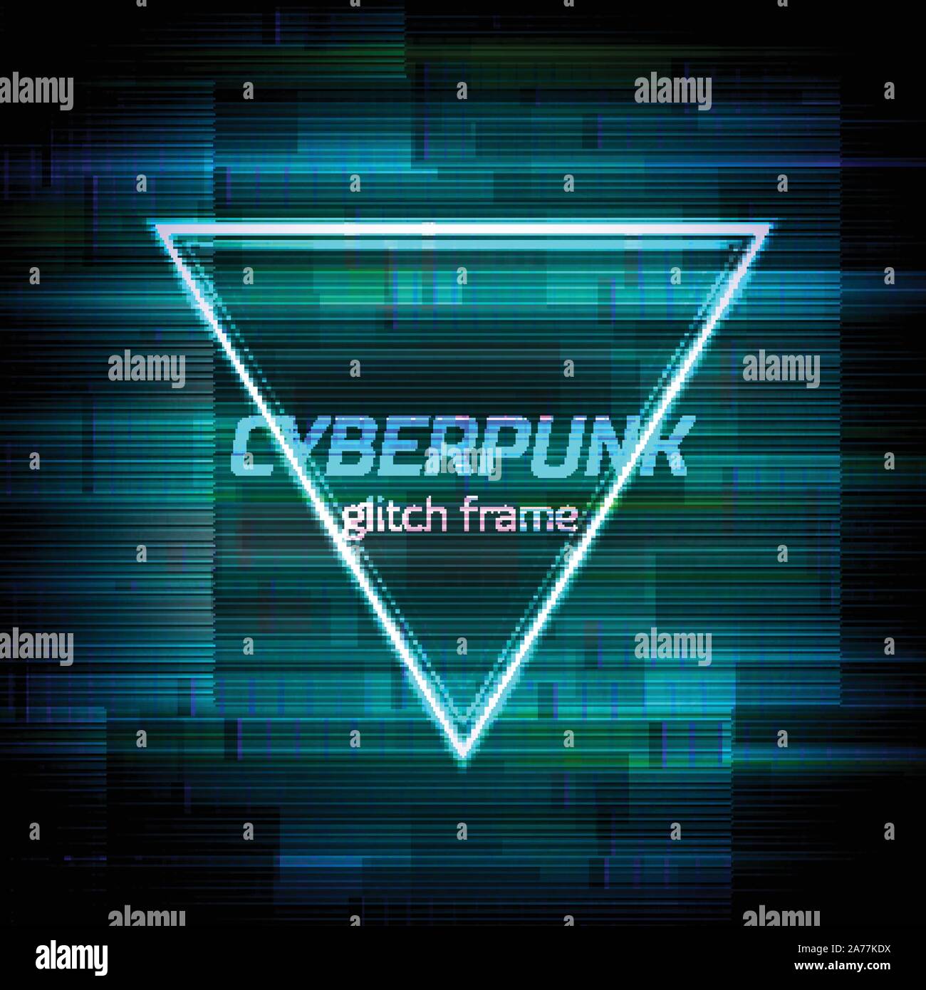 Glitch cyberpunk frame with technology error and neon shape Stock ...