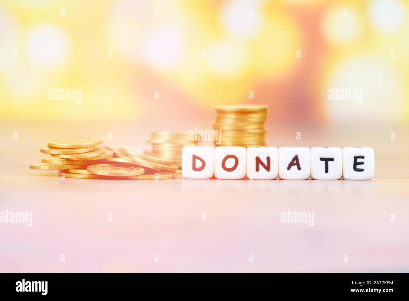 Money saving for donate and philanthropy / Coins on table for money ...