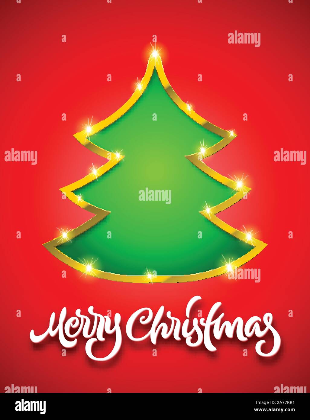 Merry Christmas red card with handdrawn calligraphic lettering and ...