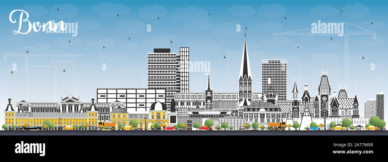 Bonn Germany City Skyline with Color Buildings and Blue Sky. Vector ...