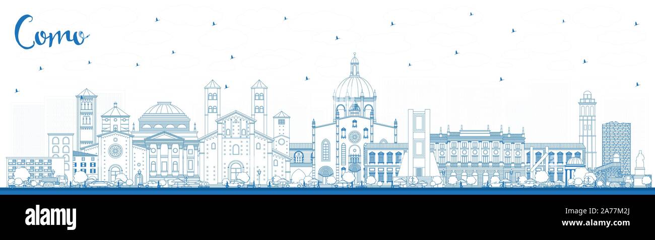 Outline Como Italy City Skyline with Blue Buildings. Vector ...
