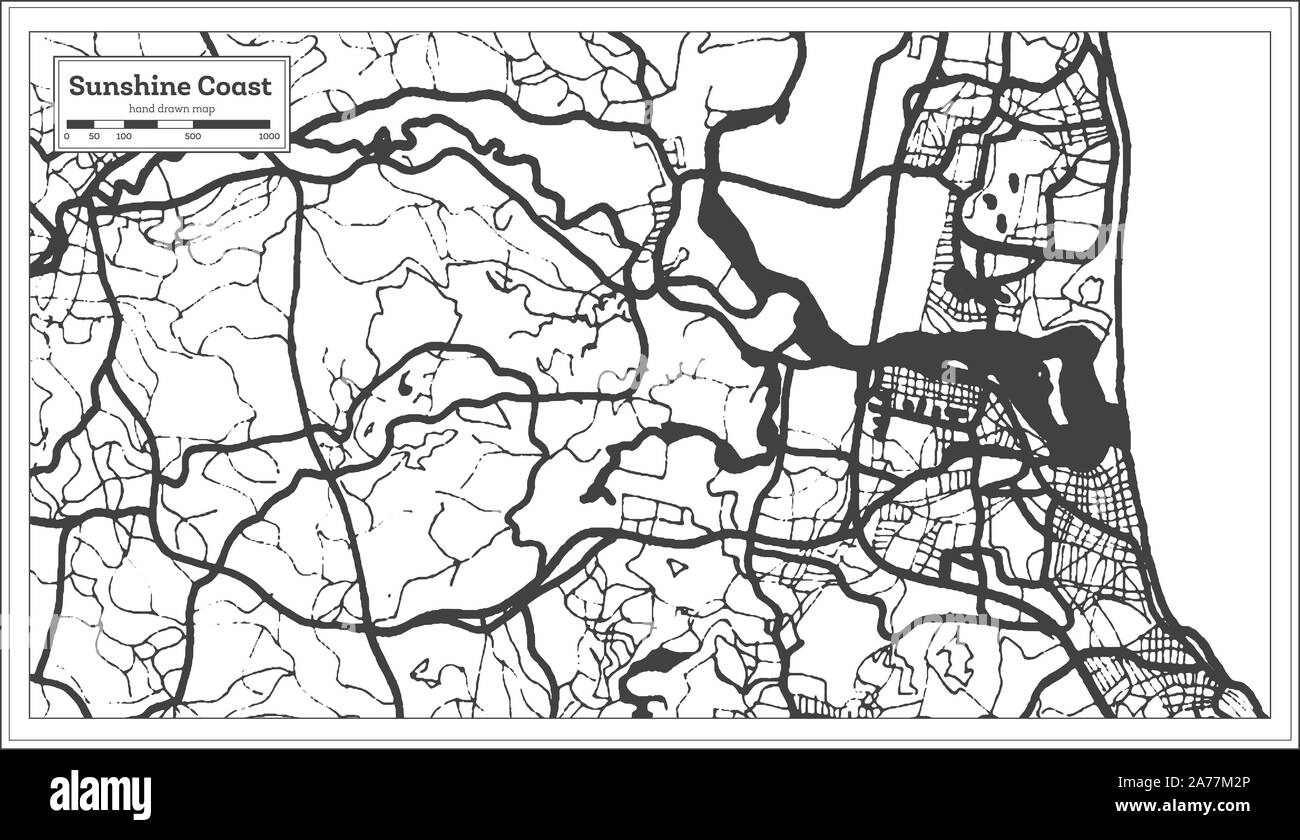 Sunshine Coast Australia City Map in Black and White Color. Outline Map ...