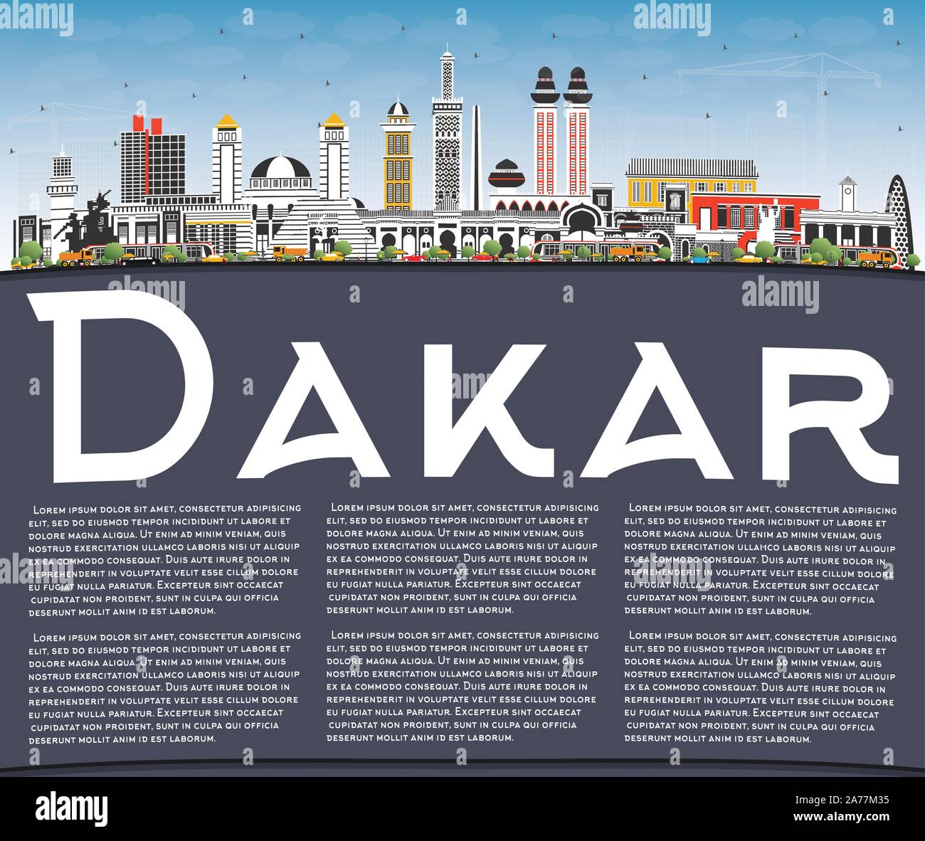 Dakar Senegal City Skyline with Color Buildings, Blue Sky and Copy ...