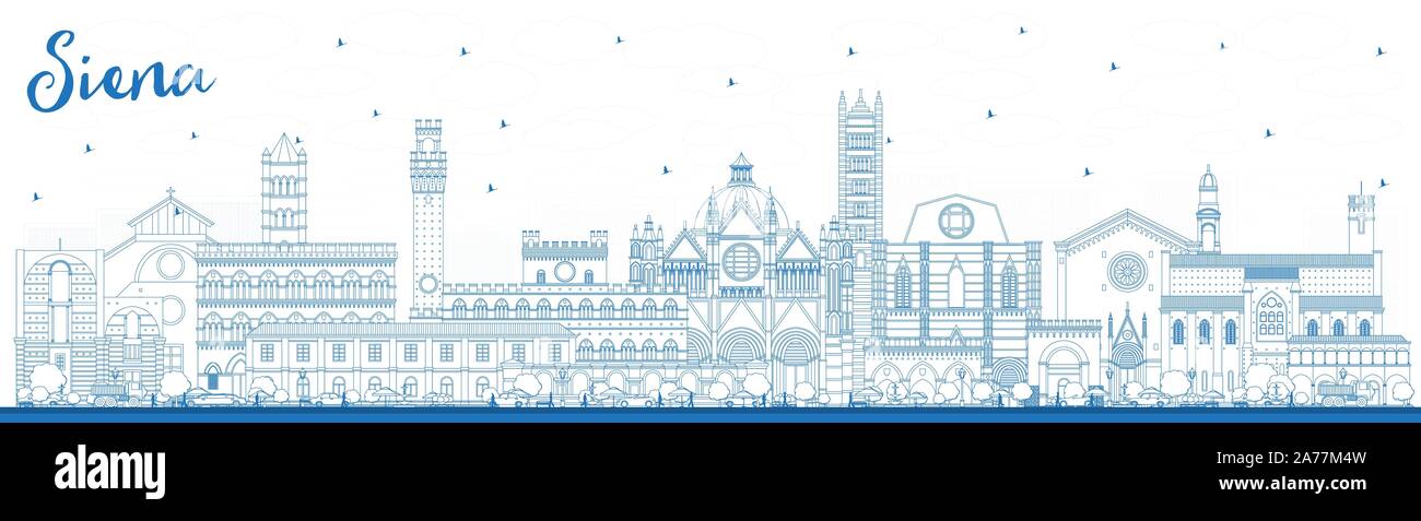 Outline Siena Tuscany Italy City Skyline with Blue Buildings. Vector ...