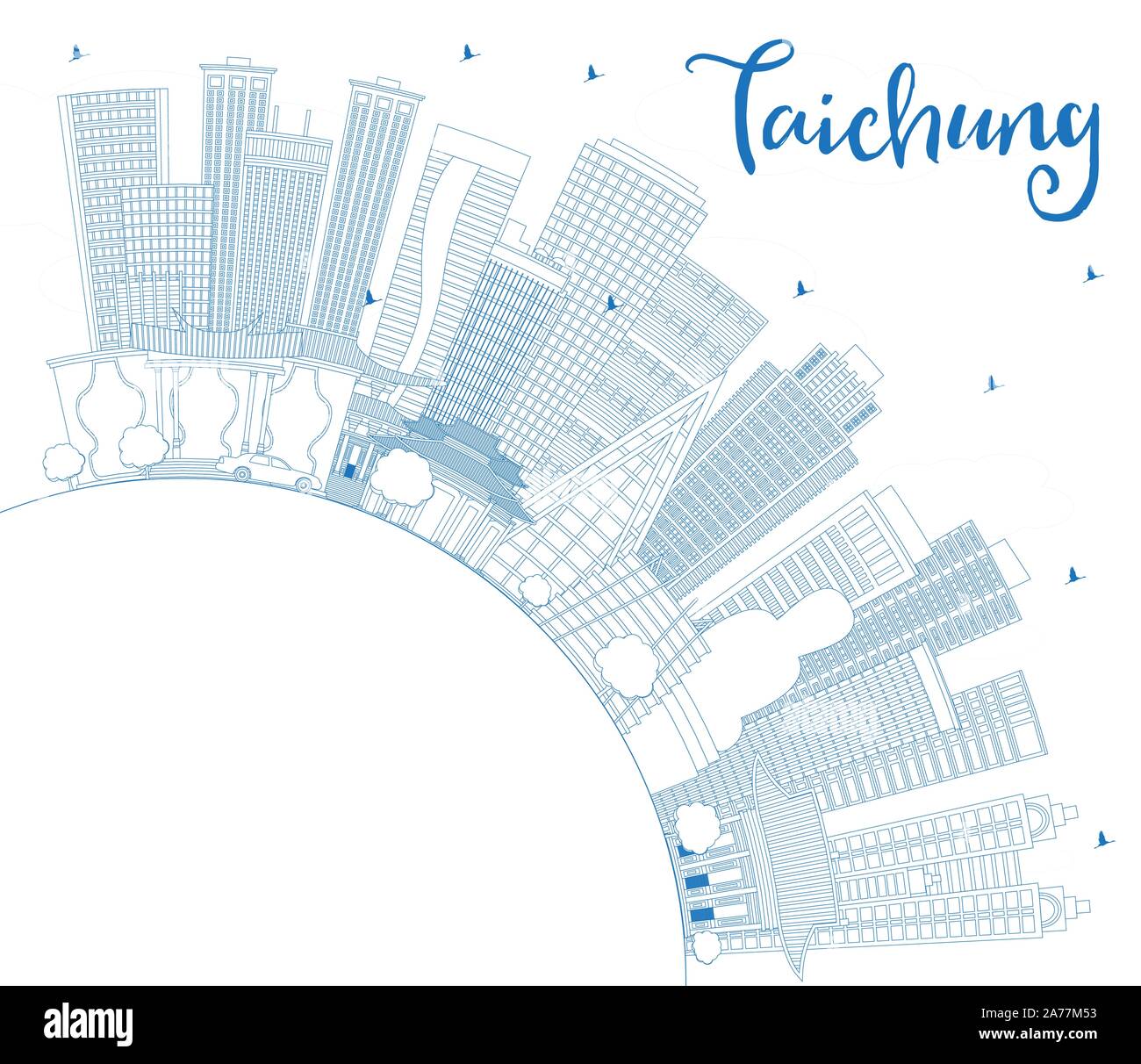 Outline Taichung Taiwan City Skyline with Blue Buildings and Copy Space ...