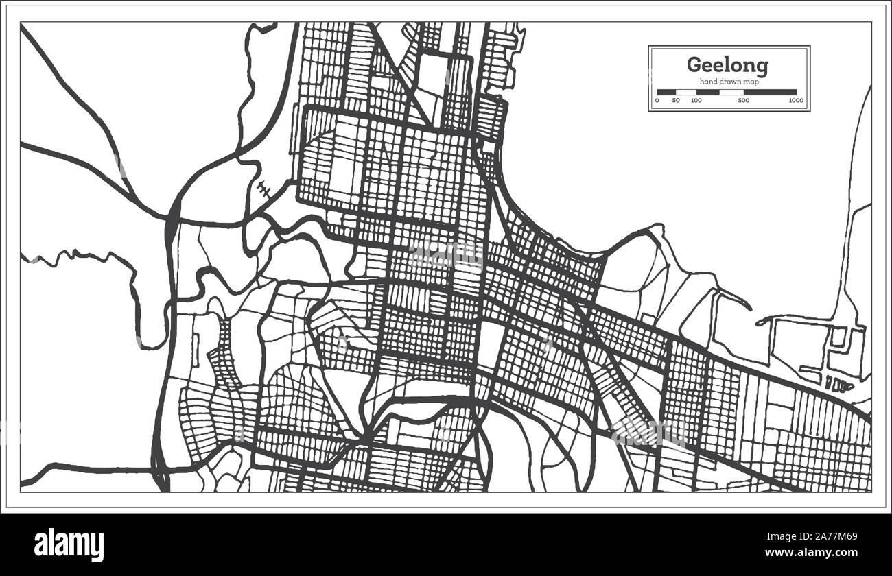 Geelong Australia City Map in Black and White Color. Outline Map ...