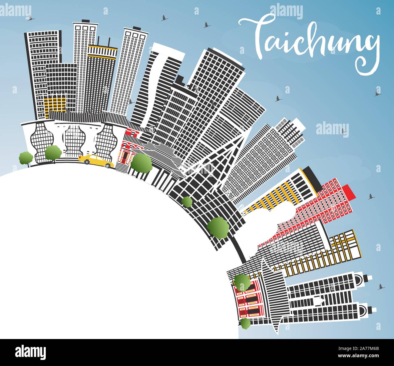 Taichung Taiwan City Skyline with Gray Buildings, Blue Sky and Copy ...