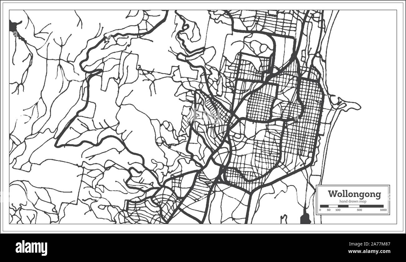 Wollongong Australia City Map in Black and White Color. Outline Map ...