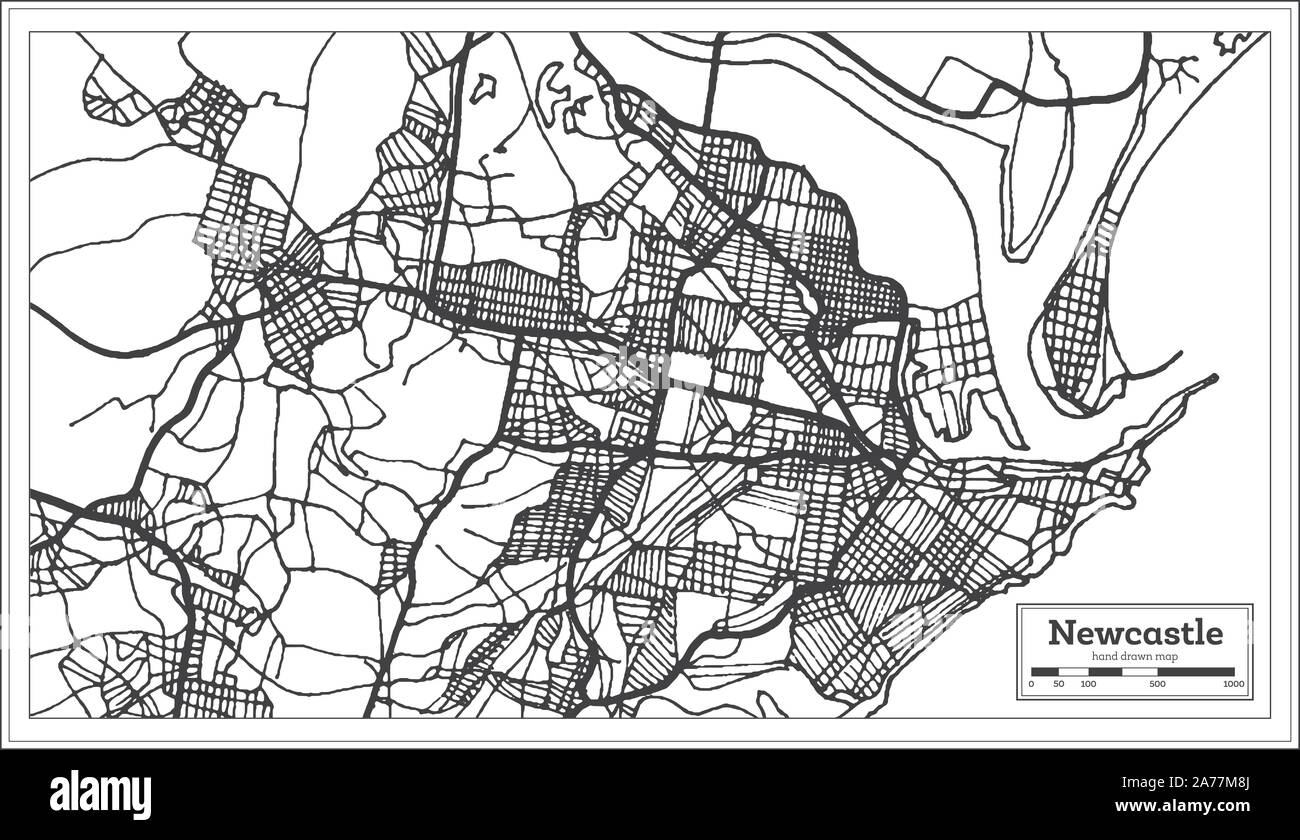 Newcastle Australia City Map in Black and White Color. Outline Map ...