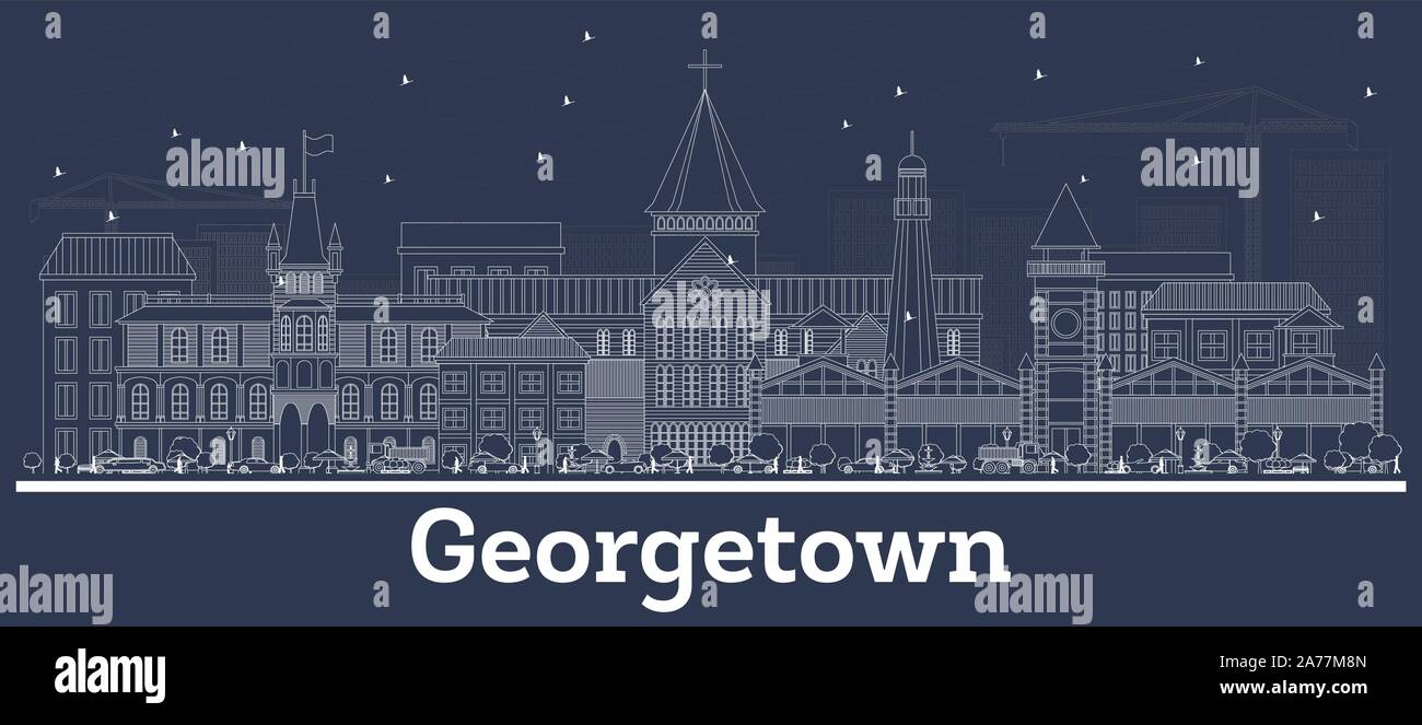 Outline Georgetown Guyana City Skyline with White Buildings. Vector ...