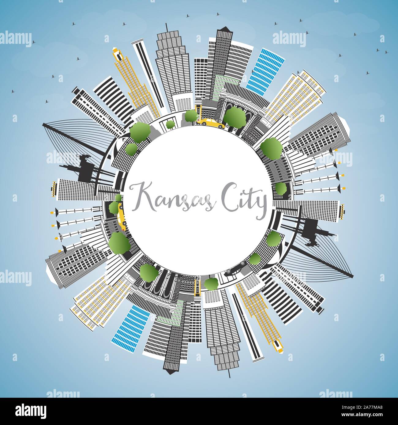 Kansas City Missouri Skyline with Color Buildings, Blue Sky and Copy ...
