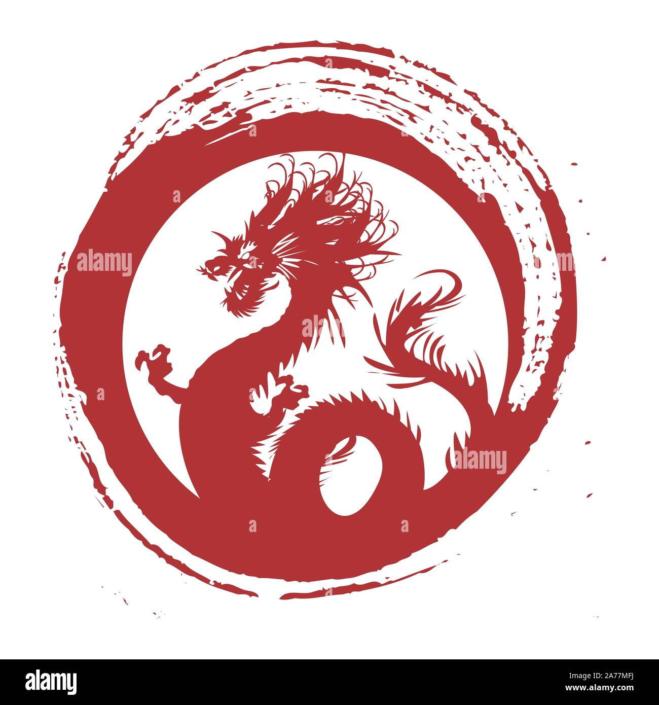 legendary red dragon in brush paint japan art style for logo vector and ...