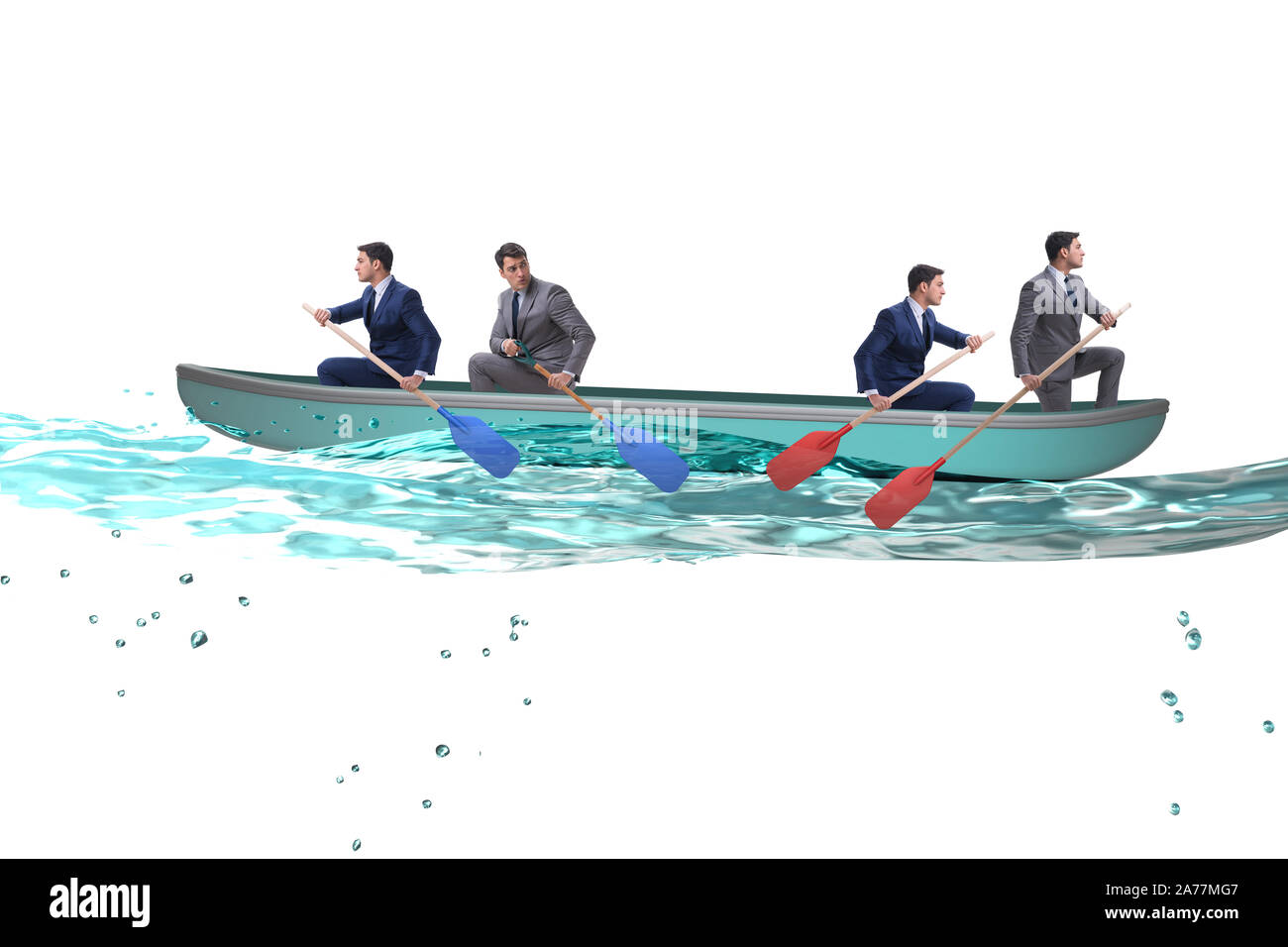 Disagreement concept with businessmen rowing in different directions ...