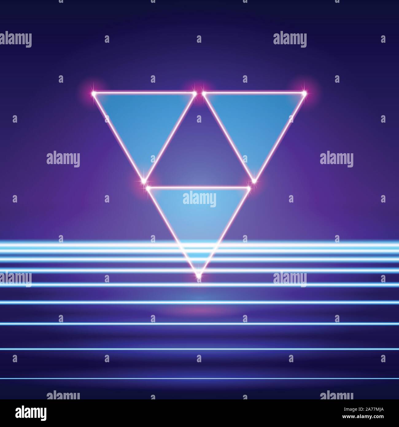 Retro styled futuristic landscape with triangles and shiny base Stock ...