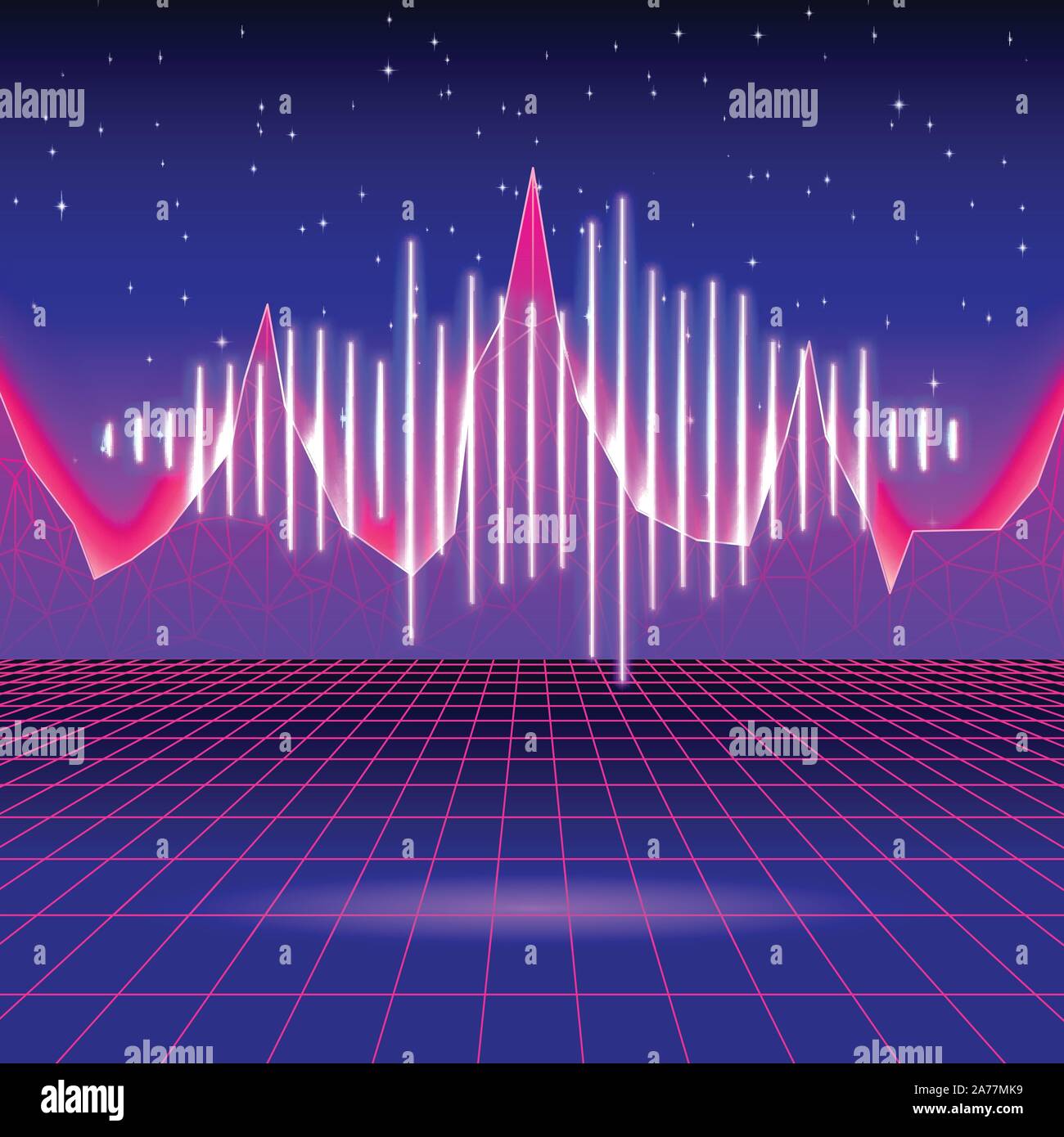Retro gaming neon background with shiny music wave Stock Vector Image ...