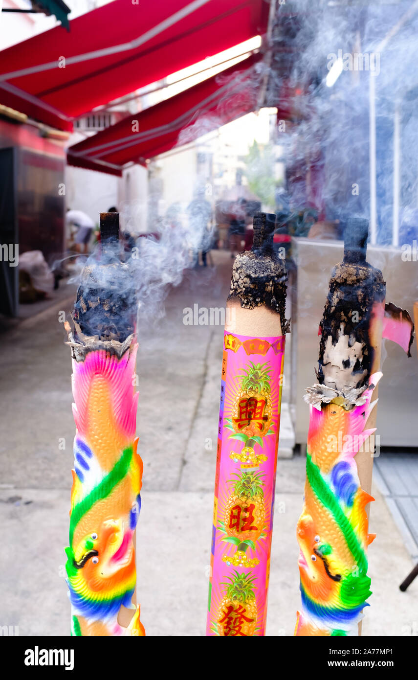 Very Big red incense sticks burning on street,the Chinese on the ...