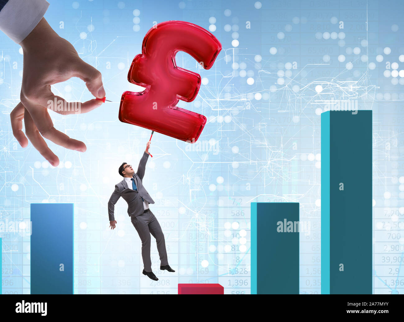Businessman flying on british pound sign inflatable balloon Stock Photo ...