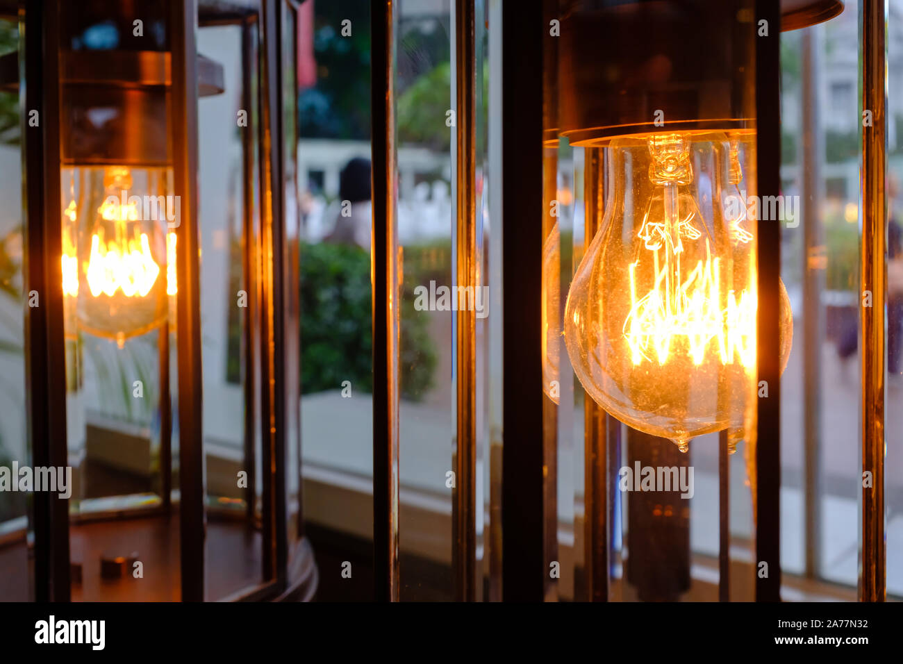 vintage light bulb on the window background Stock Photo - Alamy