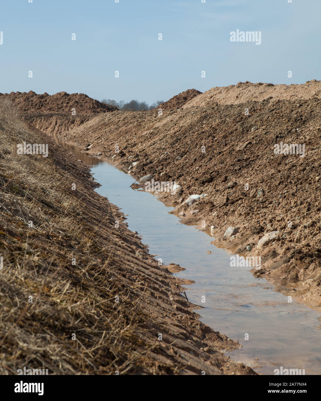 New water catchment canal for agriculture near fields Stock Photo - Alamy