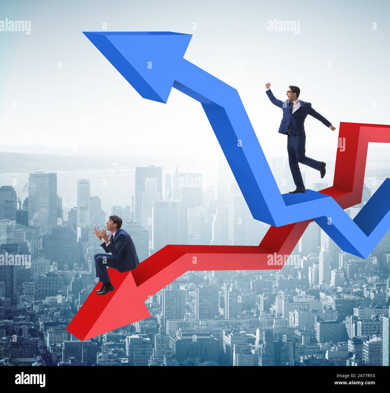 The businessman with charts of growth and decline Stock Photo - Alamy