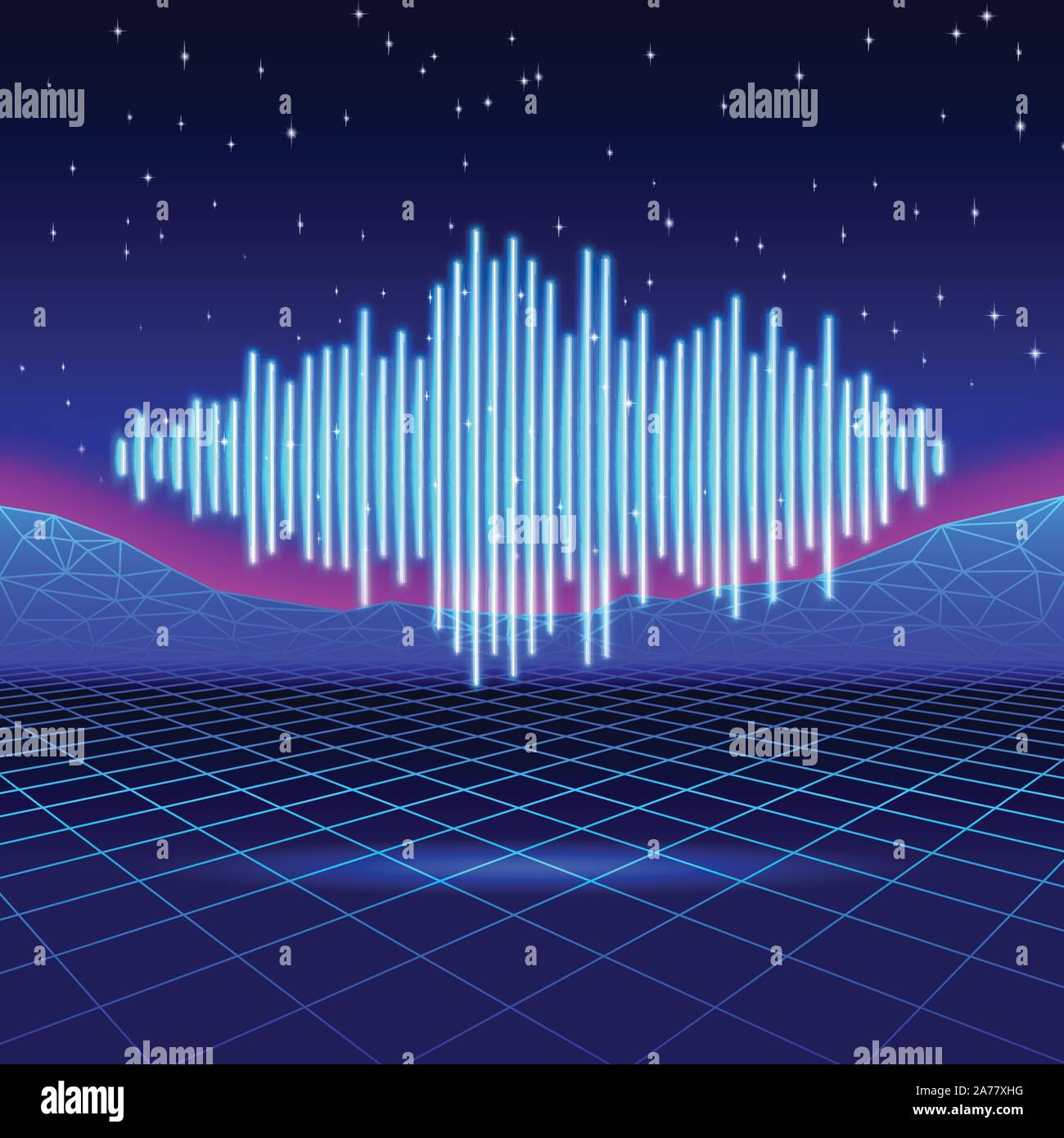 Retro gaming neon background with shiny music wave Stock Vector Image ...