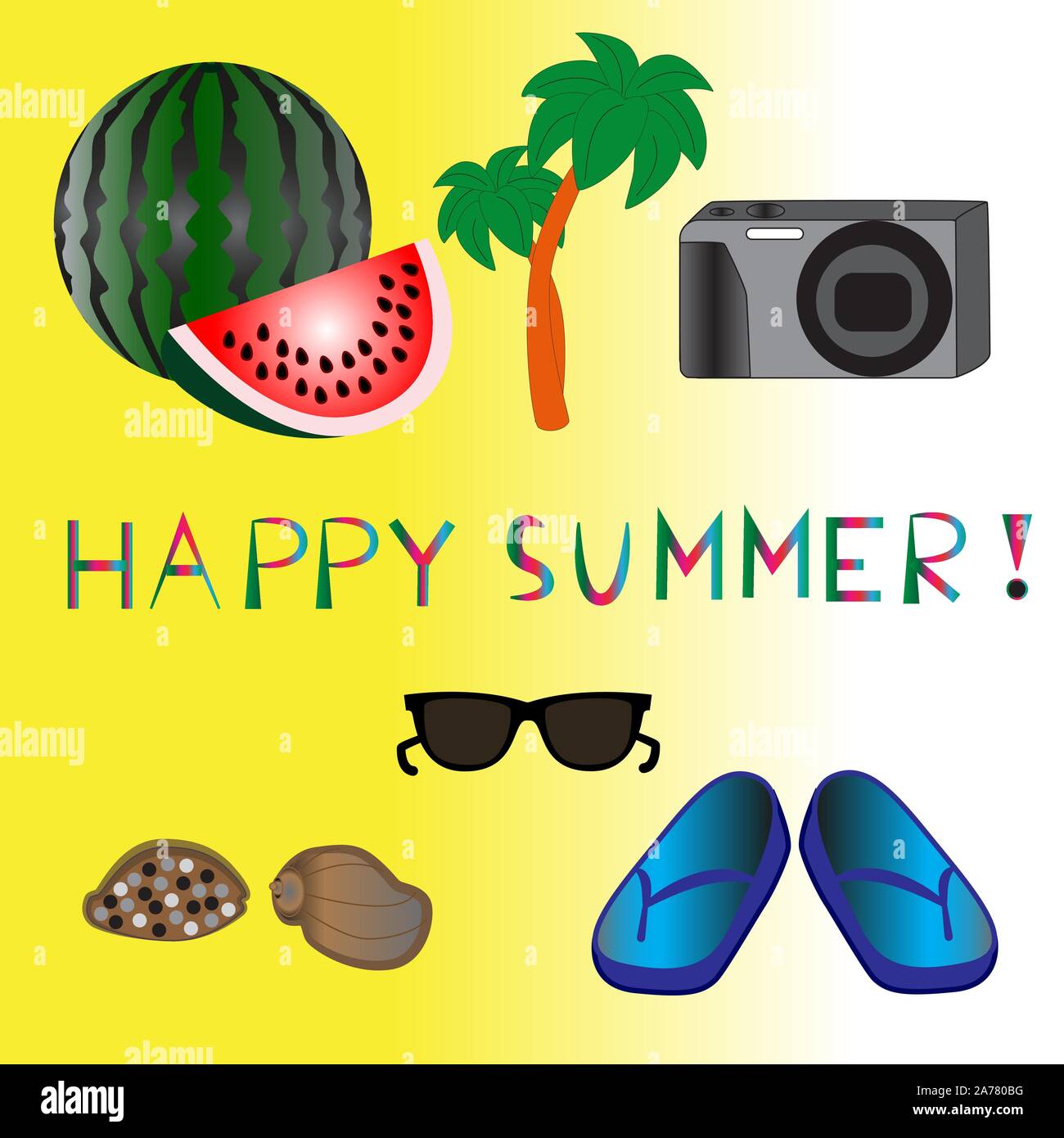Things and objects on the summer theme isolated gradient yellow ...