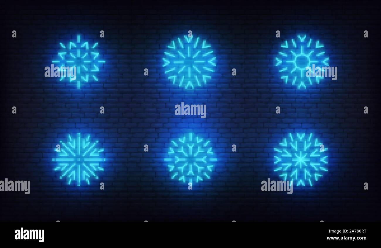 Snowflake icons neon. Vector glowing neon blue snow icons Stock Vector ...
