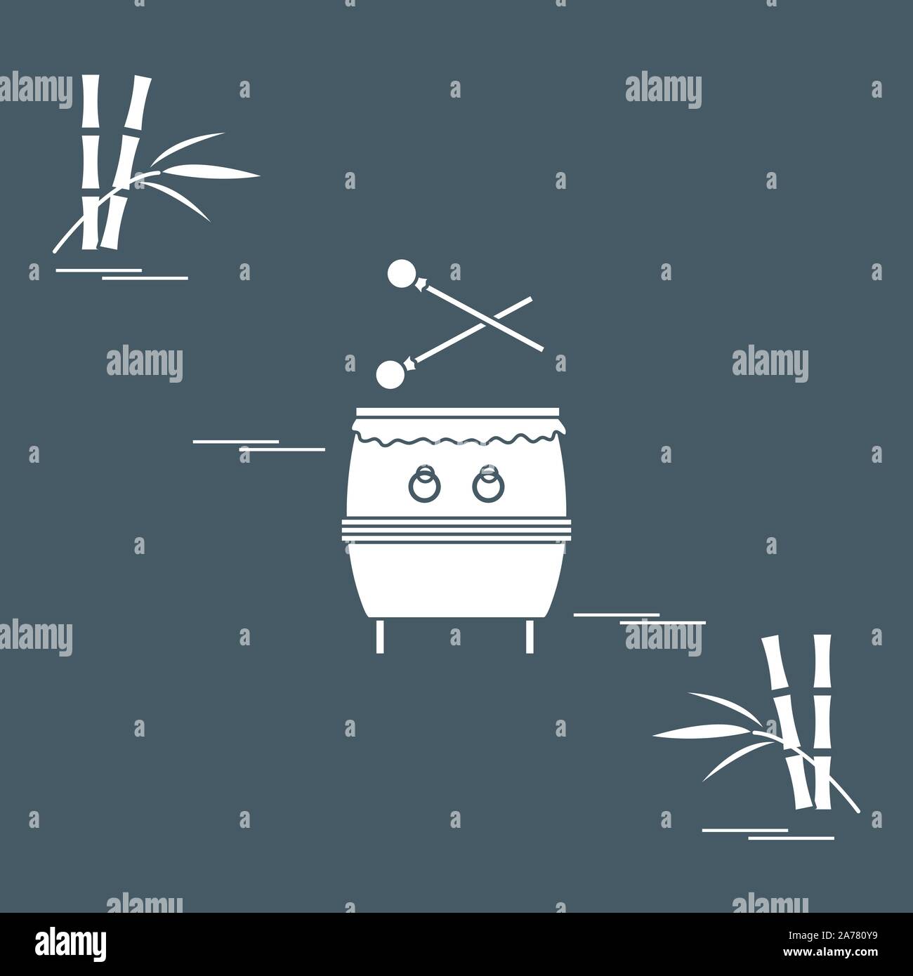 Vector illustration with bamboo, drum. Chinese folk percussion ...
