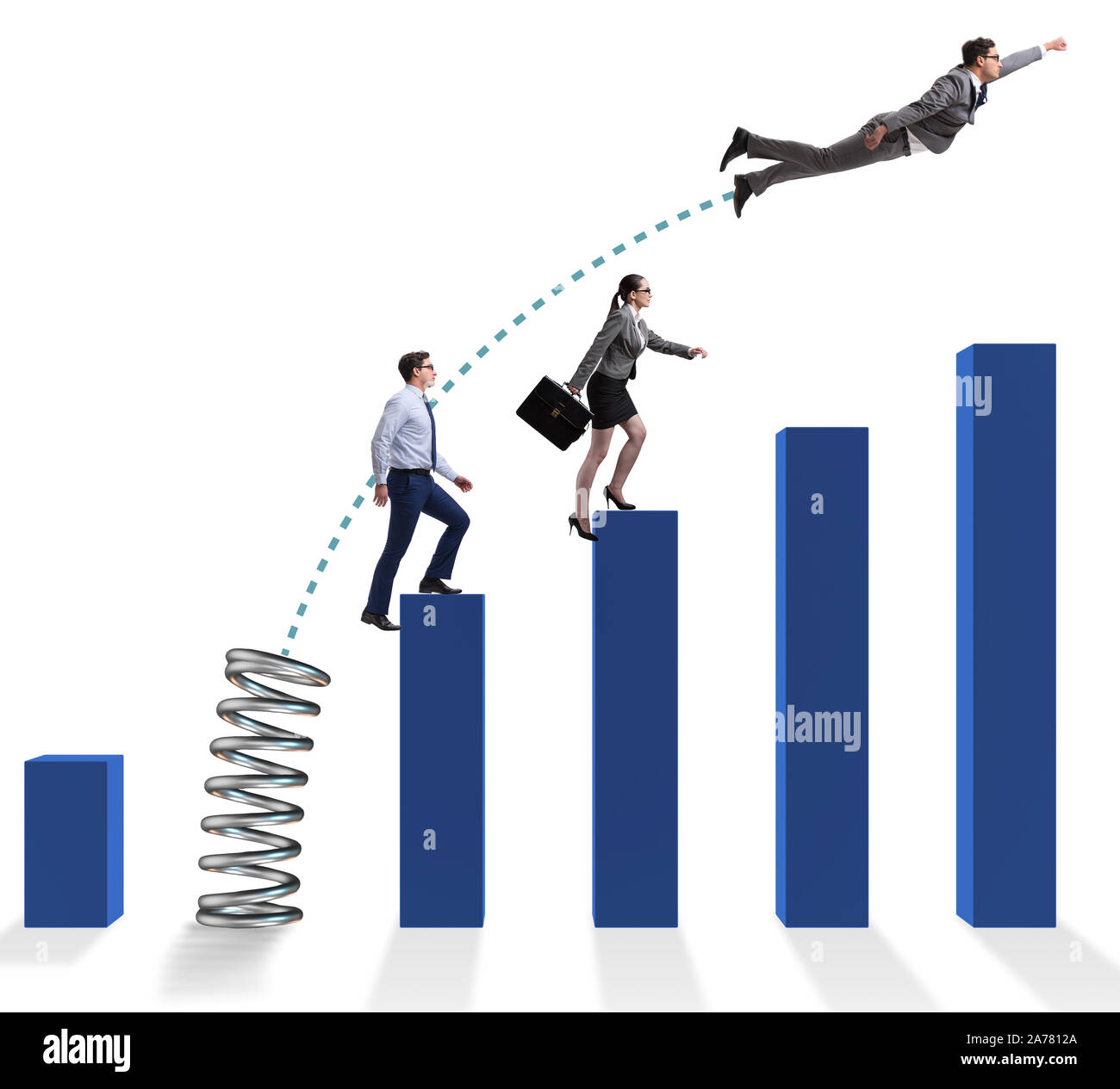 The business people jumping over bar charts Stock Photo - Alamy
