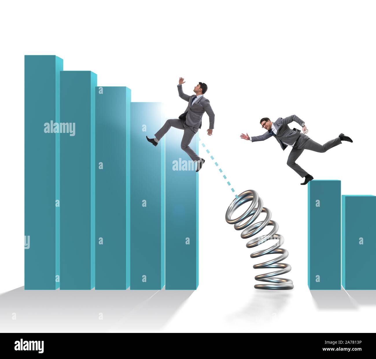The business people jumping over bar charts Stock Photo - Alamy
