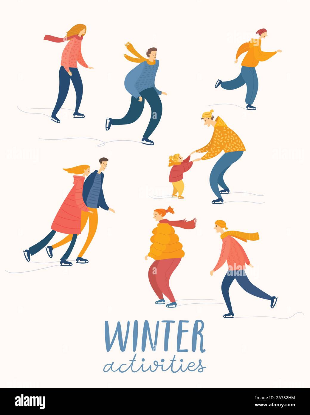 Christmas poster with people do winter activities Stock Vector Image ...