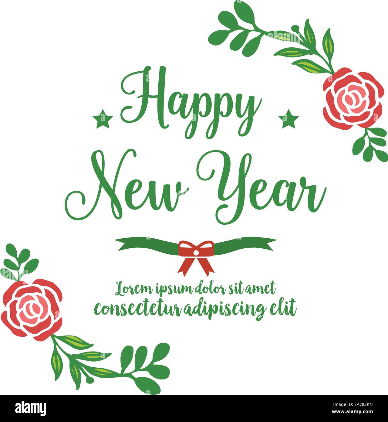 Art red rose wreath frame, for card happy new year. Vector Stock Vector ...